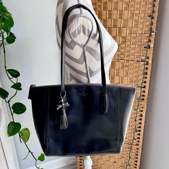 kate spade | Bags | Kate Spade Oversized Black Leather Tote Shoulder ...